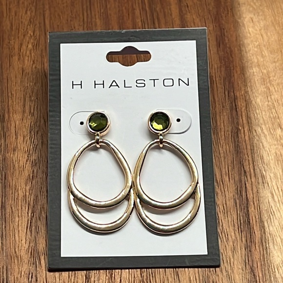 H by Halston | Jewelry | H By Halston Green And Goldtone Earrings ...